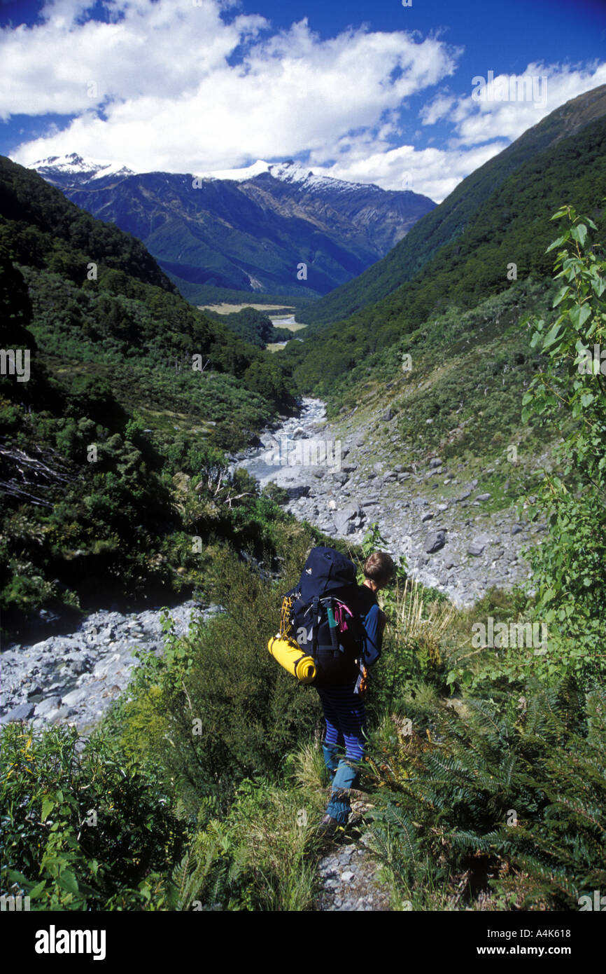 Walkers descending into the Matukituki Valley Mount Aspiring National ...