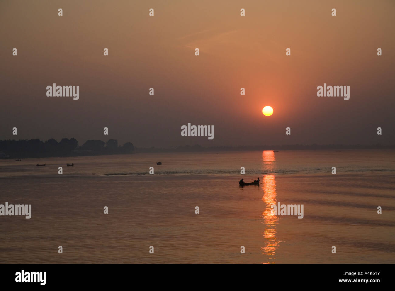 Sunset, Irrawaddy River, Myanmar Stock Photo - Alamy