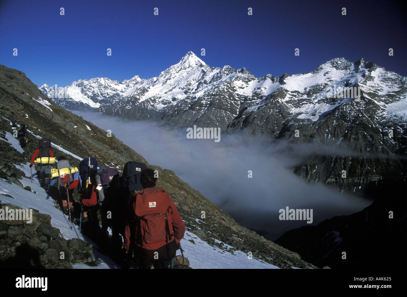 Hikers view Mt Sefton Aoraki Mount Cook National Park Canterbury New ...