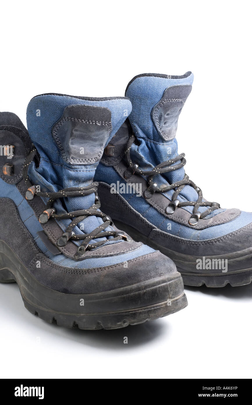A pair of blue hiking boots isolated on a white background Stock Photo ...