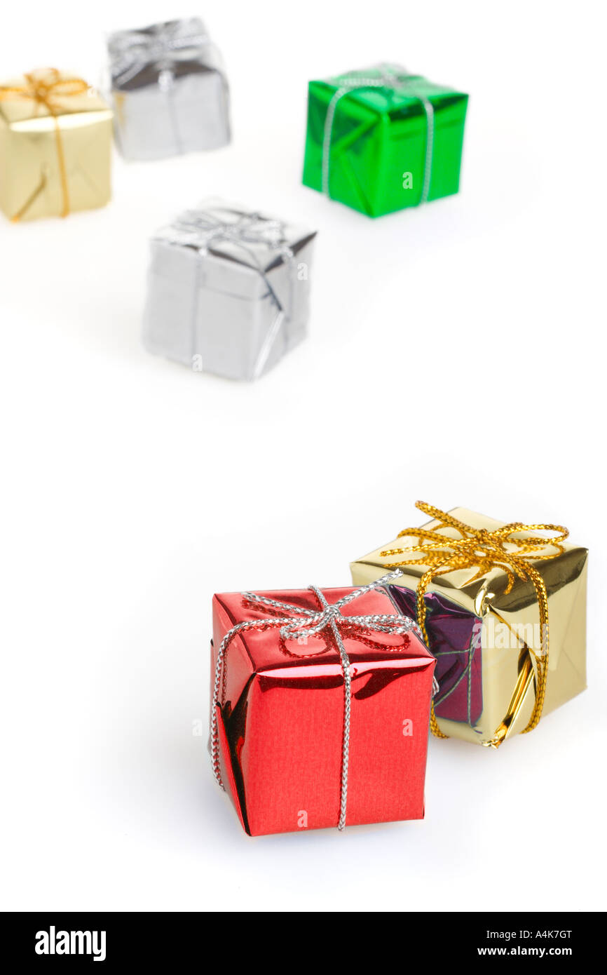 Shiny little gift boxes for christmas or birthday Stock Photo - Alamy