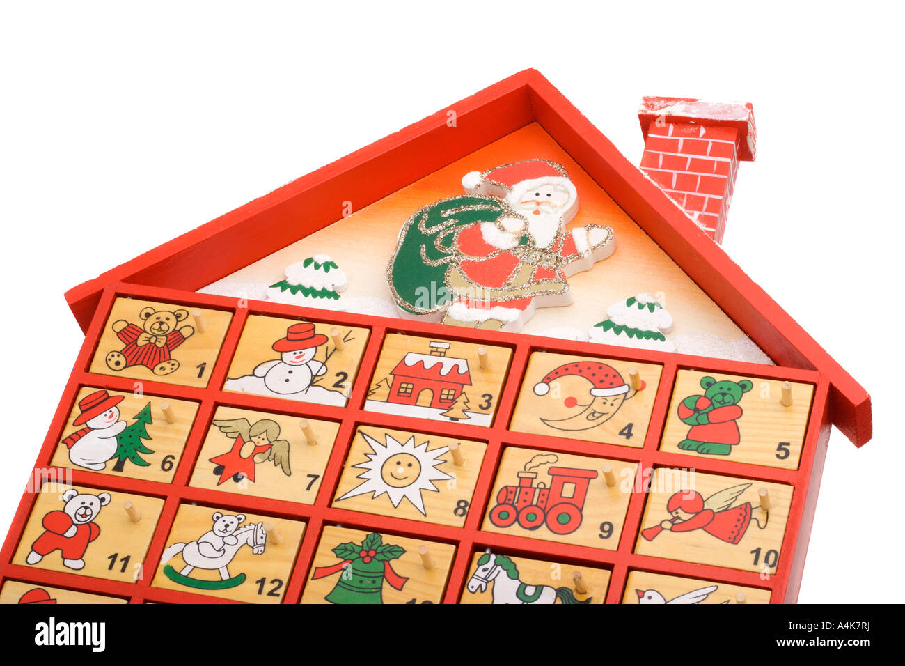 Hand painted wooden advent calendar isolated on a white background ...