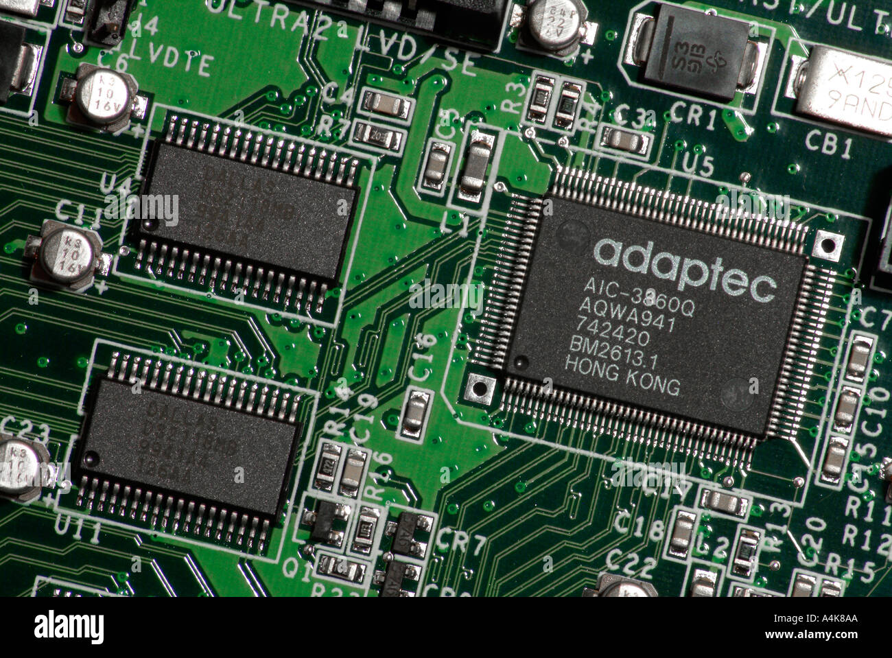 Close up computer printed circuit board and microprocessor chips Stock ...