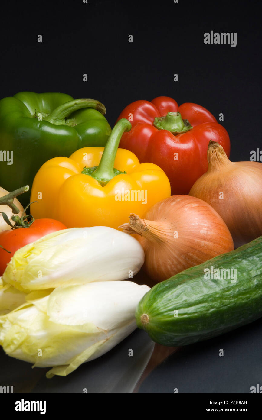 Various fresh vegetables on a dark background Stock Photo - Alamy