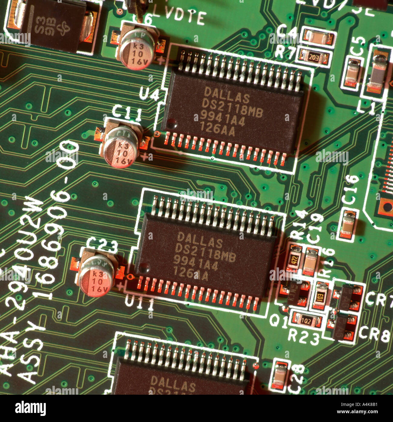 Close up computer printed circuit board and microprocessor chips Stock ...