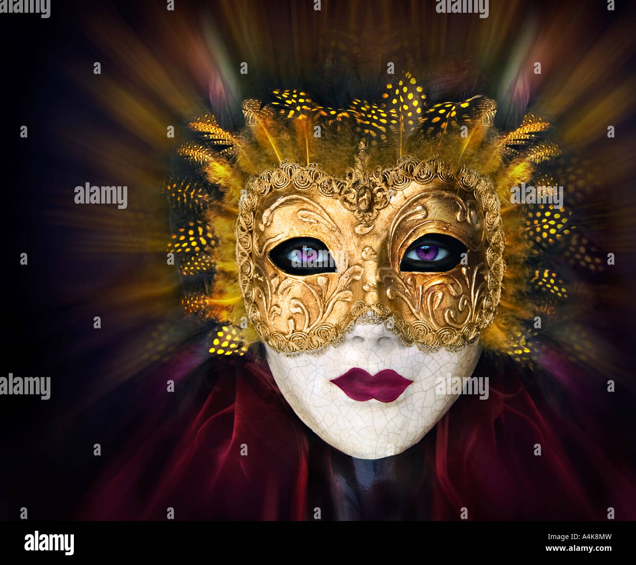 Venetian mask with violet eyes Stock Photo - Alamy