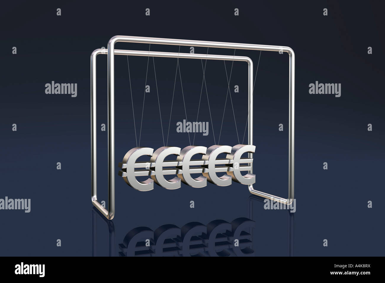 Newton's cradle with euro symbols on a dark reflective background Stock ...