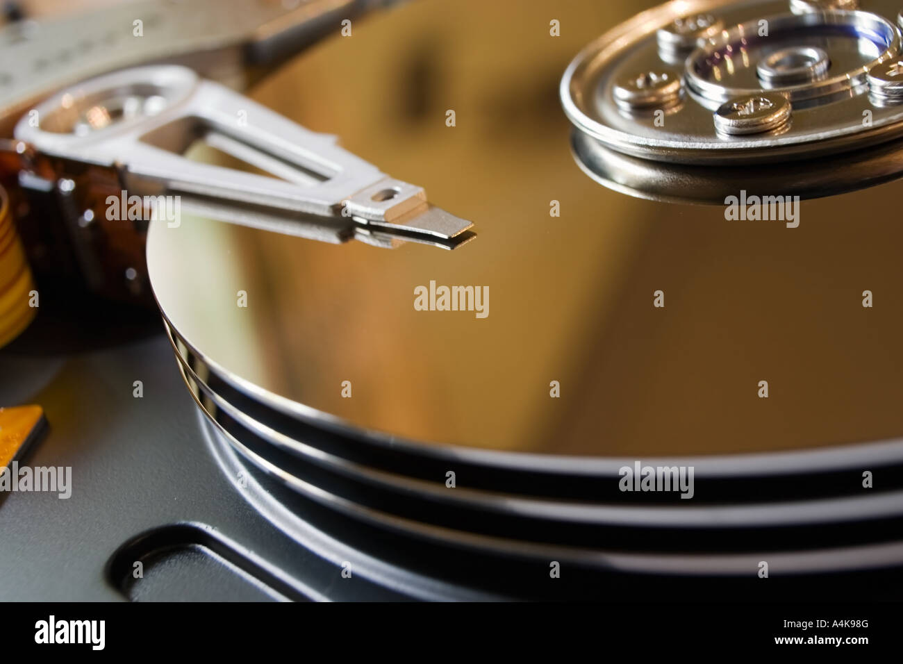 View inside a computer hard disk drive Stock Photo - Alamy