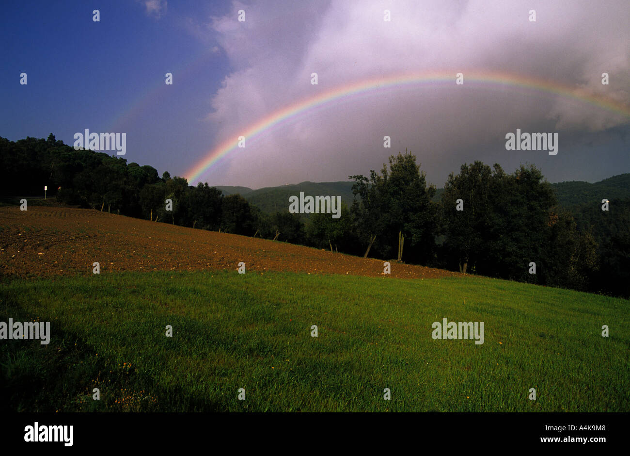 Rainbow with fields and woods hi-res stock photography and images - Alamy