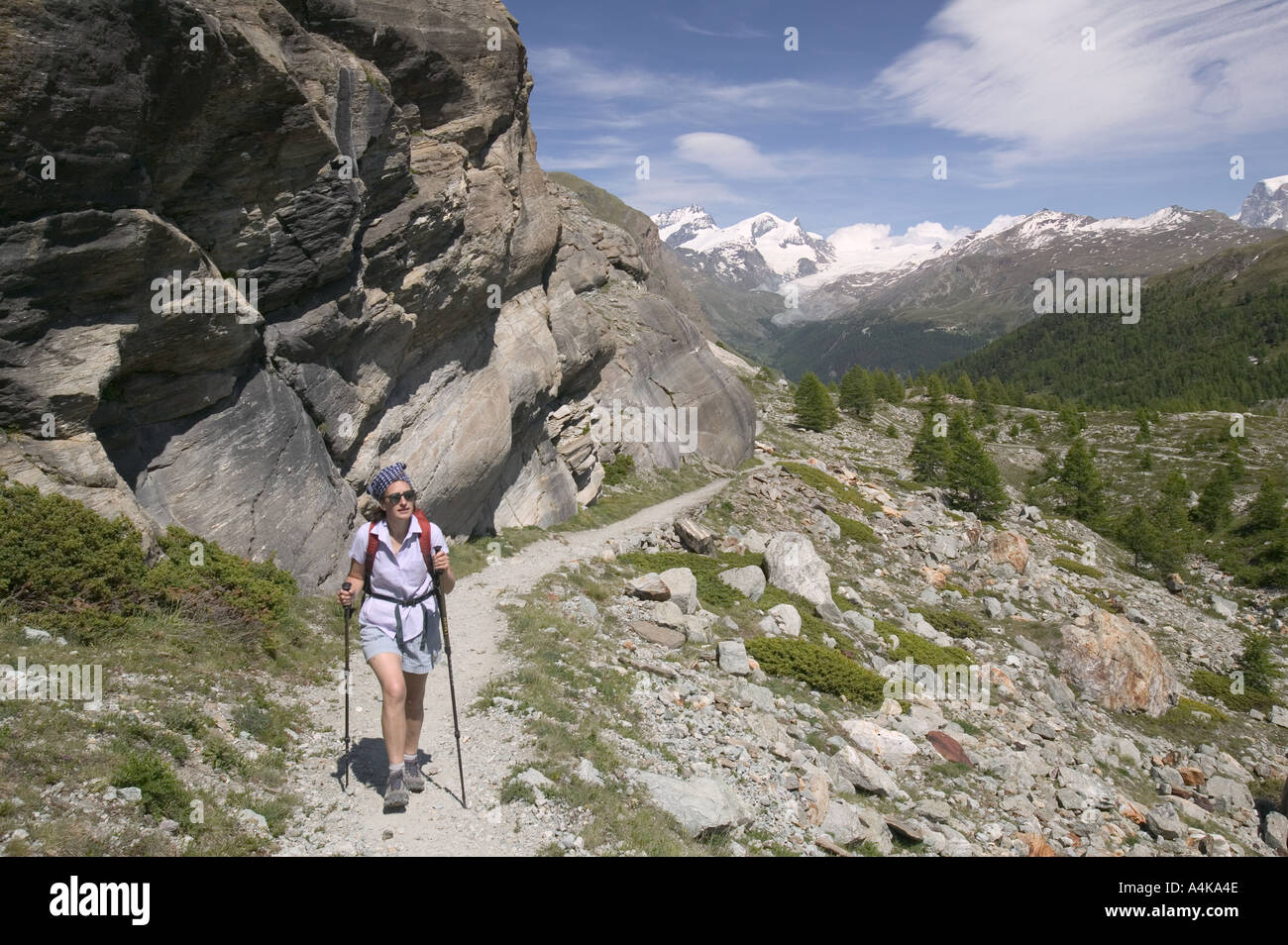 walkers on an alpine path above Zermatt Stock Photo - Alamy