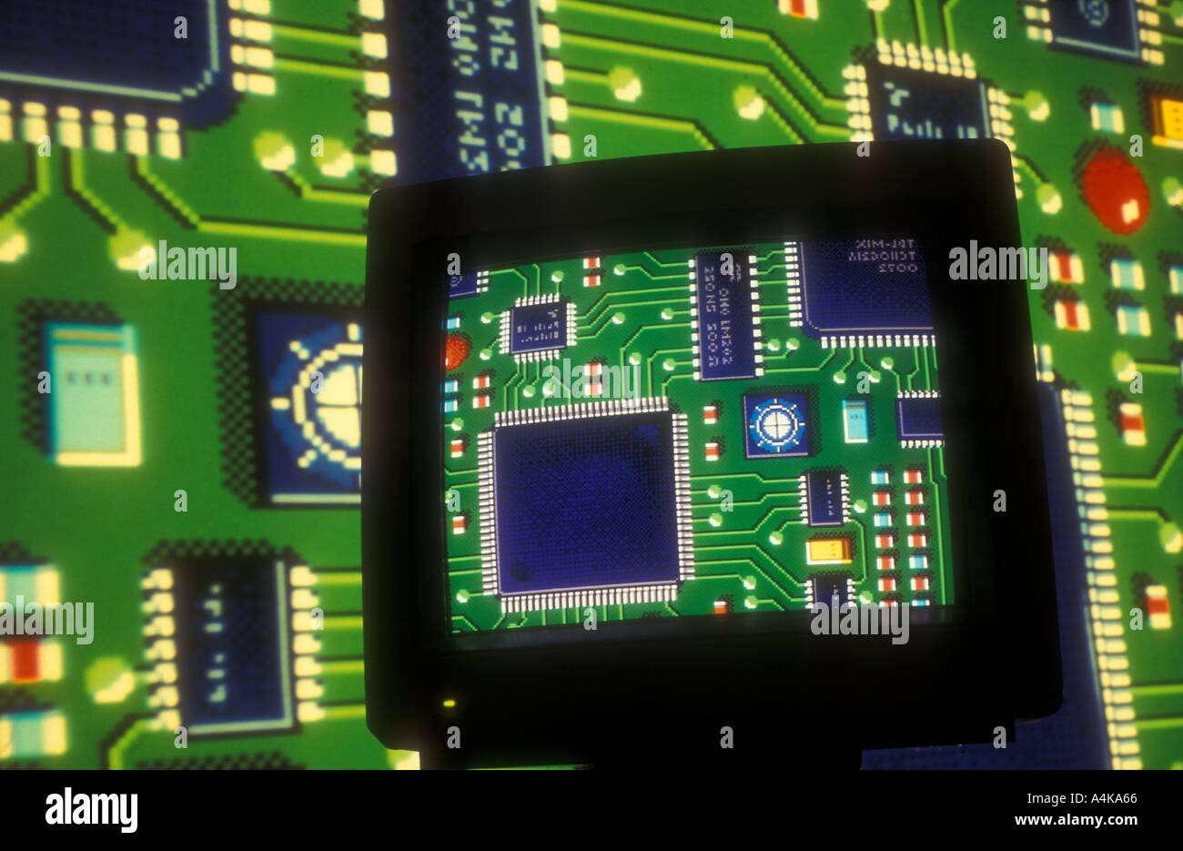 circuit board image on monitor and background screen Stock Photo - Alamy