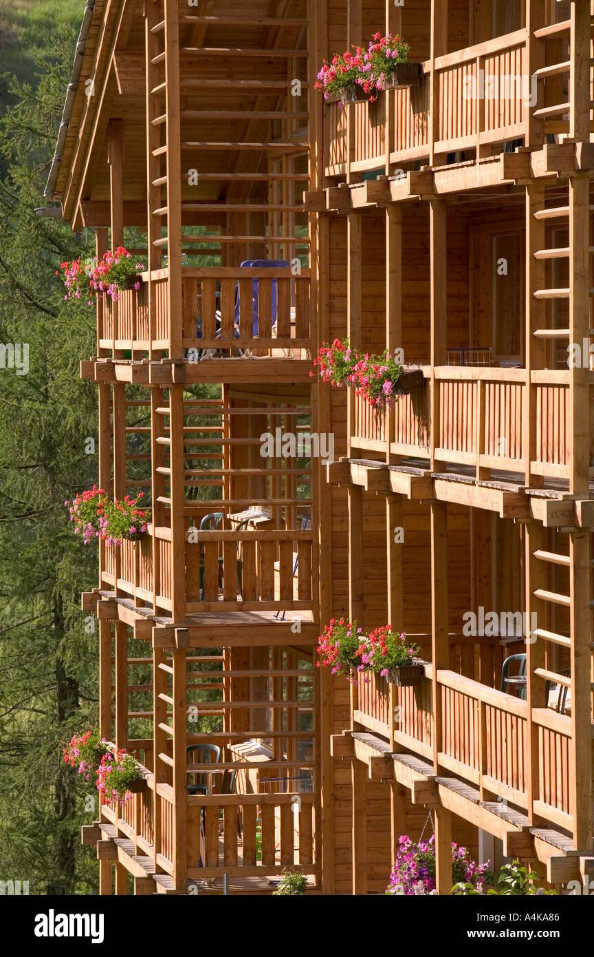 balconies on a wooden Swiss chalet Stock Photo - Alamy