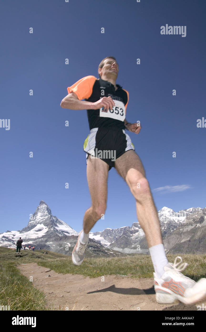 a Runner in the Zermatt marathon infront of the Matterhorn Stock Photo ...