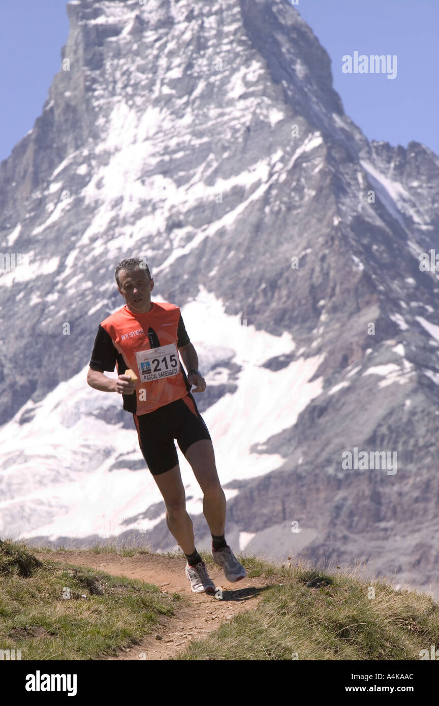 a Runner in the Zermatt Marathon infront of the Matterhorn Stock Photo ...