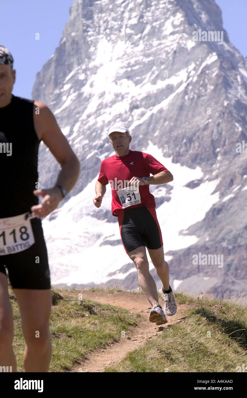 runners in the Zermatt marathon in front of the Matterhorn Stock Photo ...