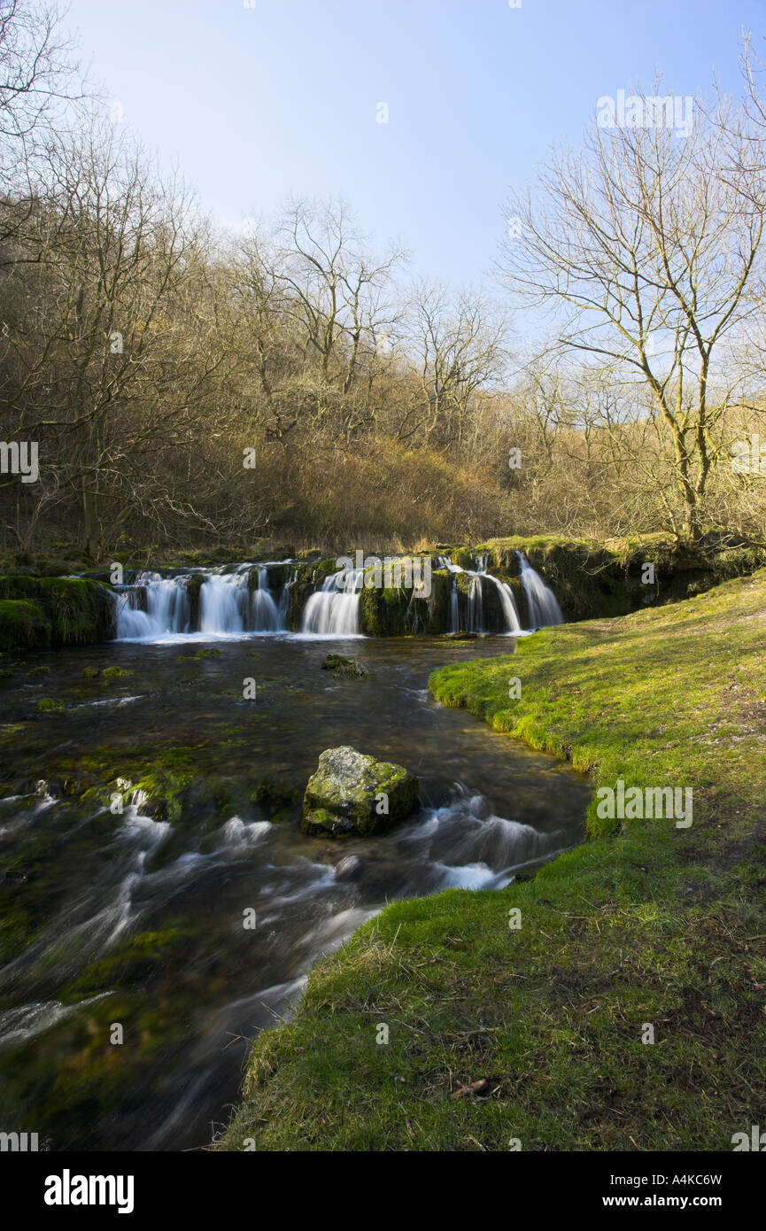 Waterfall on the River Lathkill in Lathkill Dale in the Peak District ...