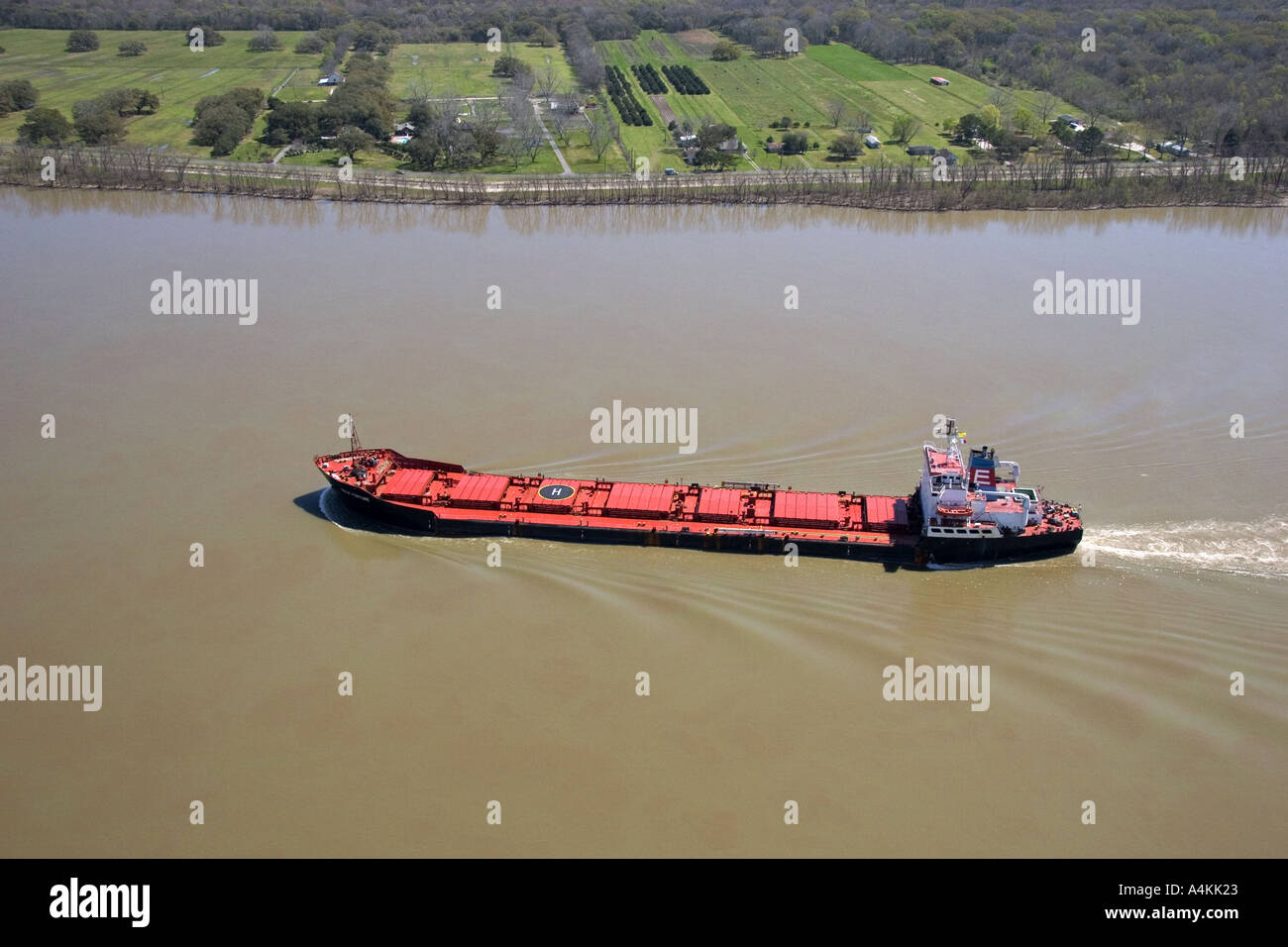 Bulk material ship on the Mississippi River near New Orleans Louisiana ...