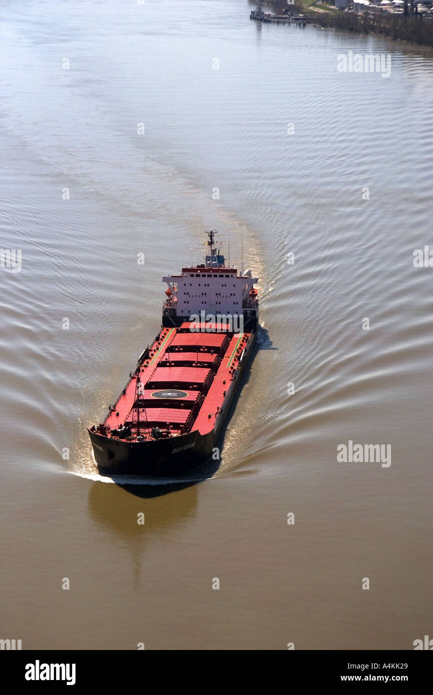 Bulk material ship on the Mississippi River near New Orleans Louisiana ...