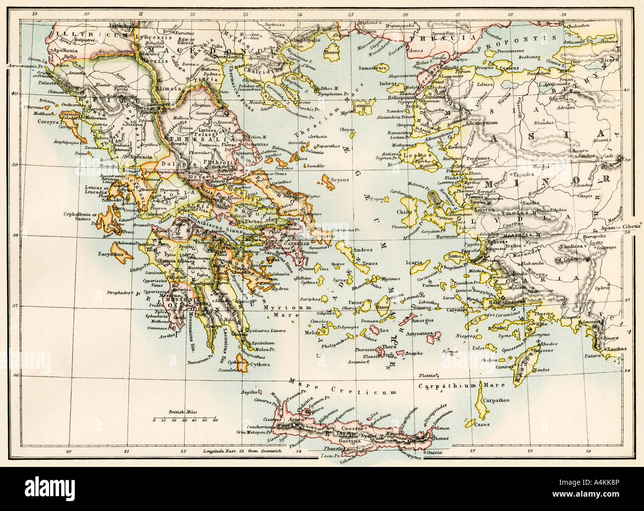 Map Of The Aegean Sea In The Time Of Ancient Greece Color Lithograph Map Of The Aegean Sea In The Time Of Ancient Greece Color Lithograph