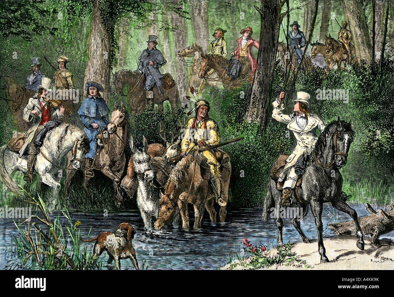 Judges lawyers and clients going to court through forest on the ...