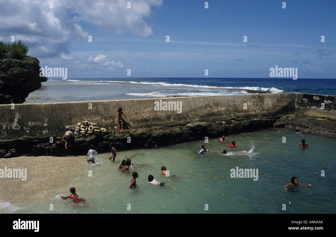 The harbour in school holidays in Atiu Cook Islands South Pacific Stock ...