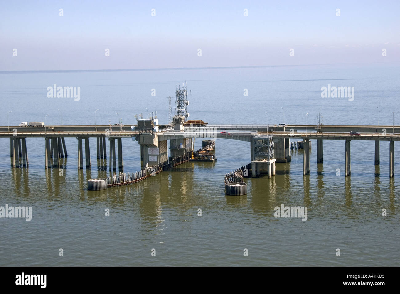 Drawbridge on the causeway across Lake Pontchartrain near New Orleans ...