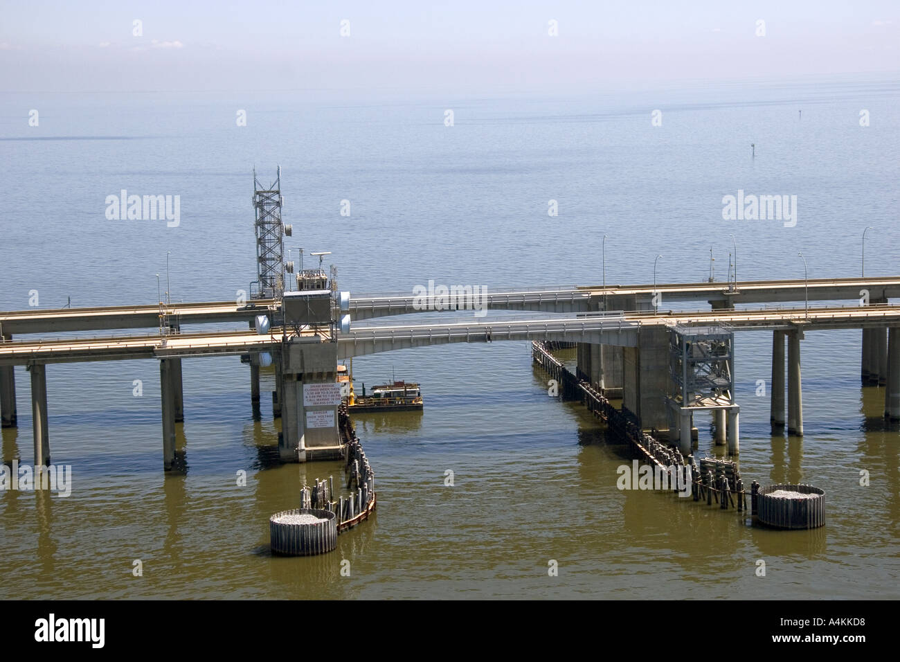 Drawbridge on the causeway across Lake Pontchartrain near New Orleans ...