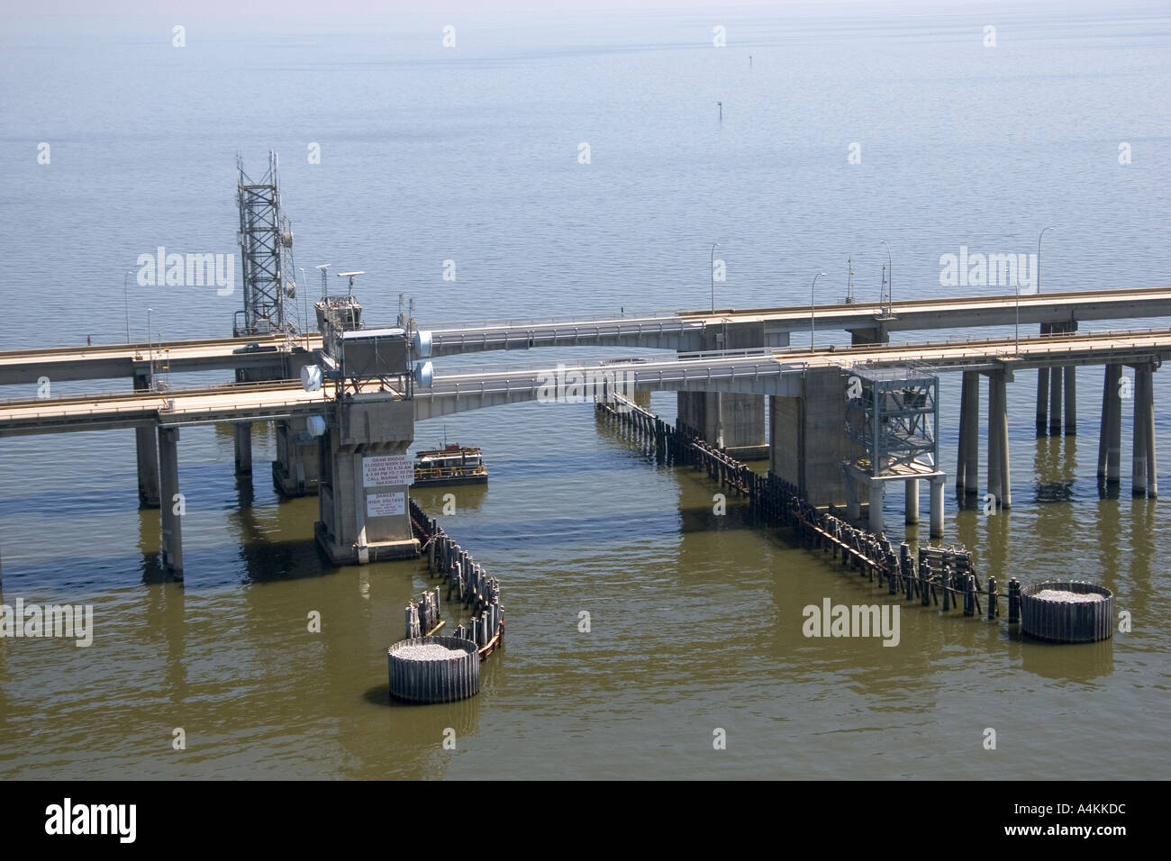 Drawbridge on the causeway across Lake Pontchartrain near New Orleans ...