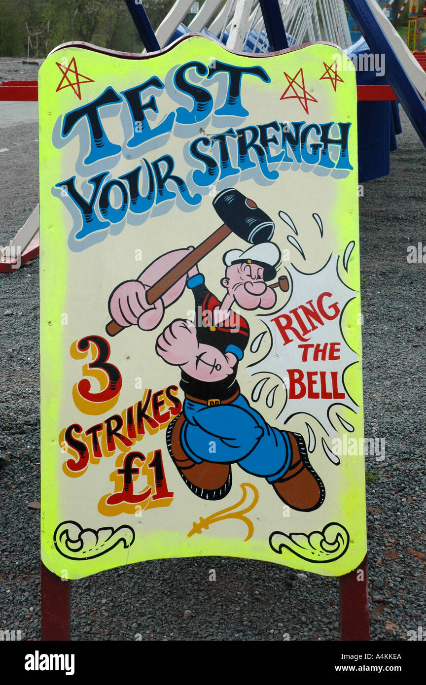 Traditional style fair ground sign for the test your strength stall ...