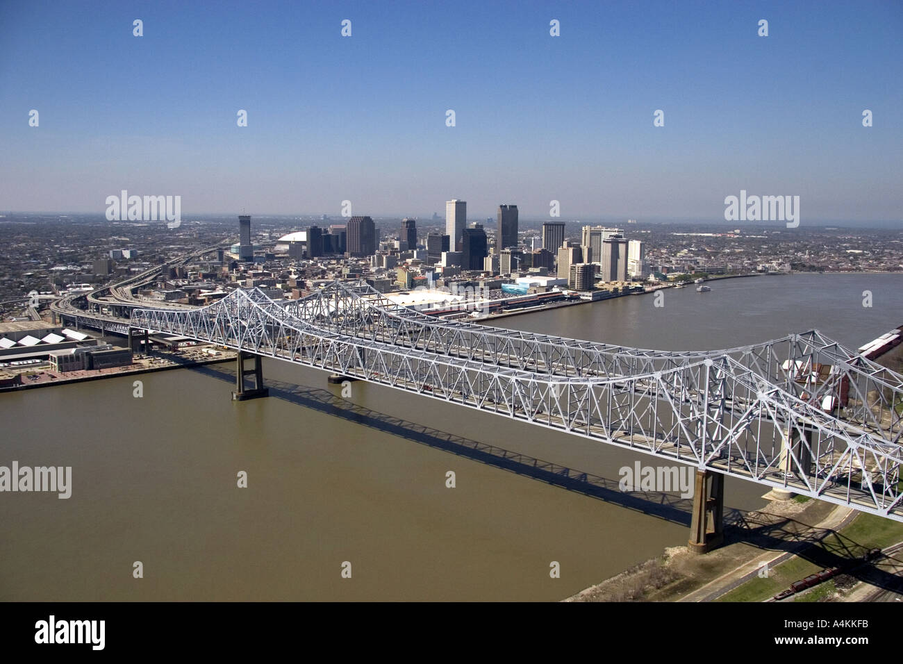 Aerial view of Mississippi River bridges at New Orleans Louisiana Stock ...