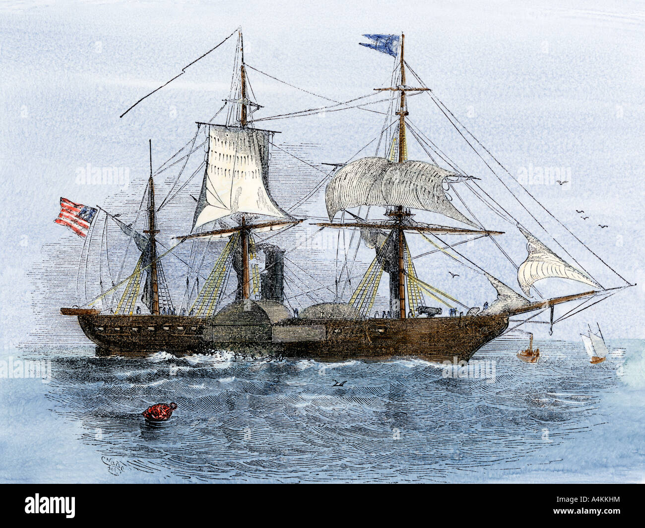 Naval steamship USS Mississippi flagship of Matthew Perry expedition to ...