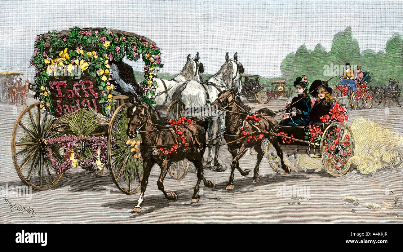 Decorated carriages in the Tournament of Roses parade in Pasadena ...