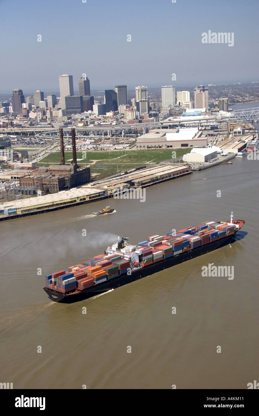 Container ship on the Mississippi River departing New Orleans Louisiana ...