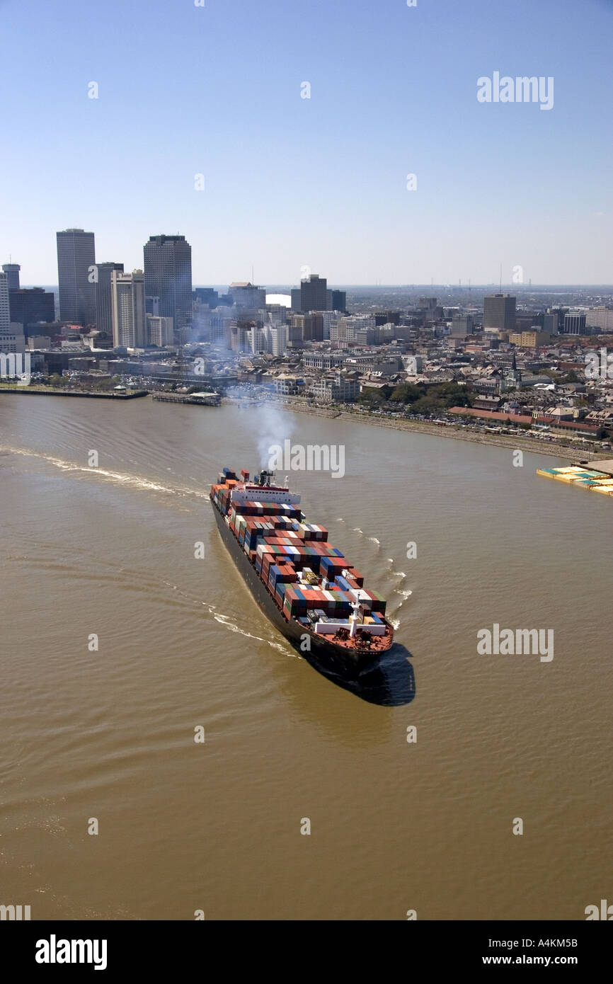 Container ship on the Mississippi River departing New Orleans Louisiana ...