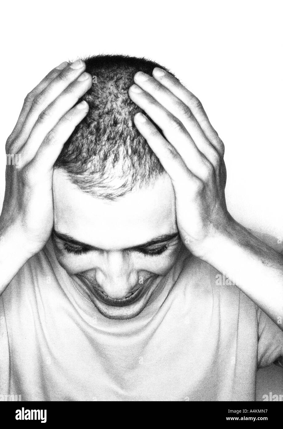 Smiling man white background hand Black and White Stock Photos & Images ...