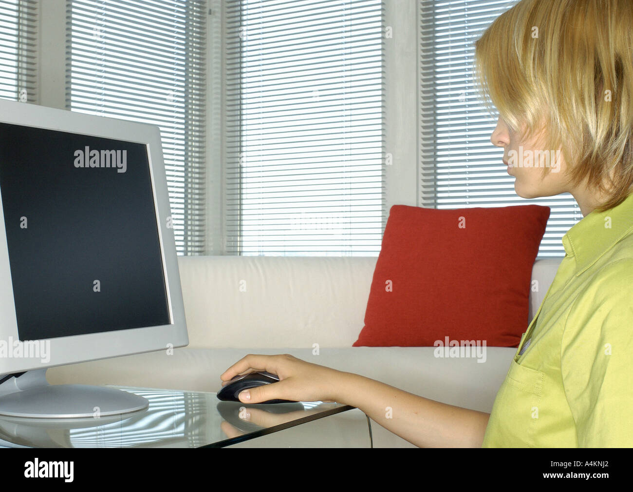 Teenager using computer, side view Stock Photo - Alamy