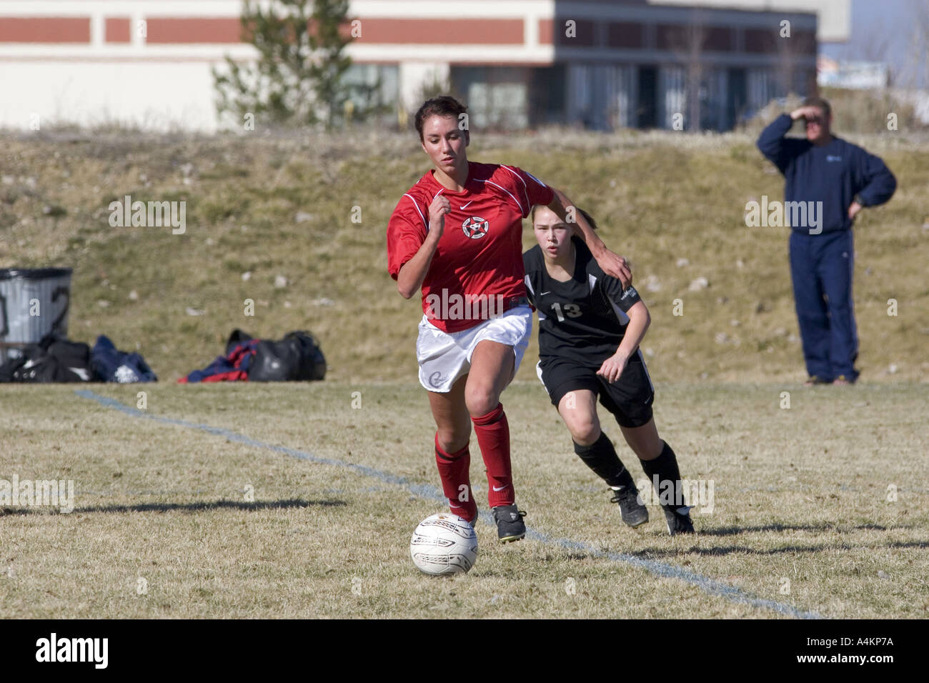 High school girls playing soccer Stock Photo - Alamy