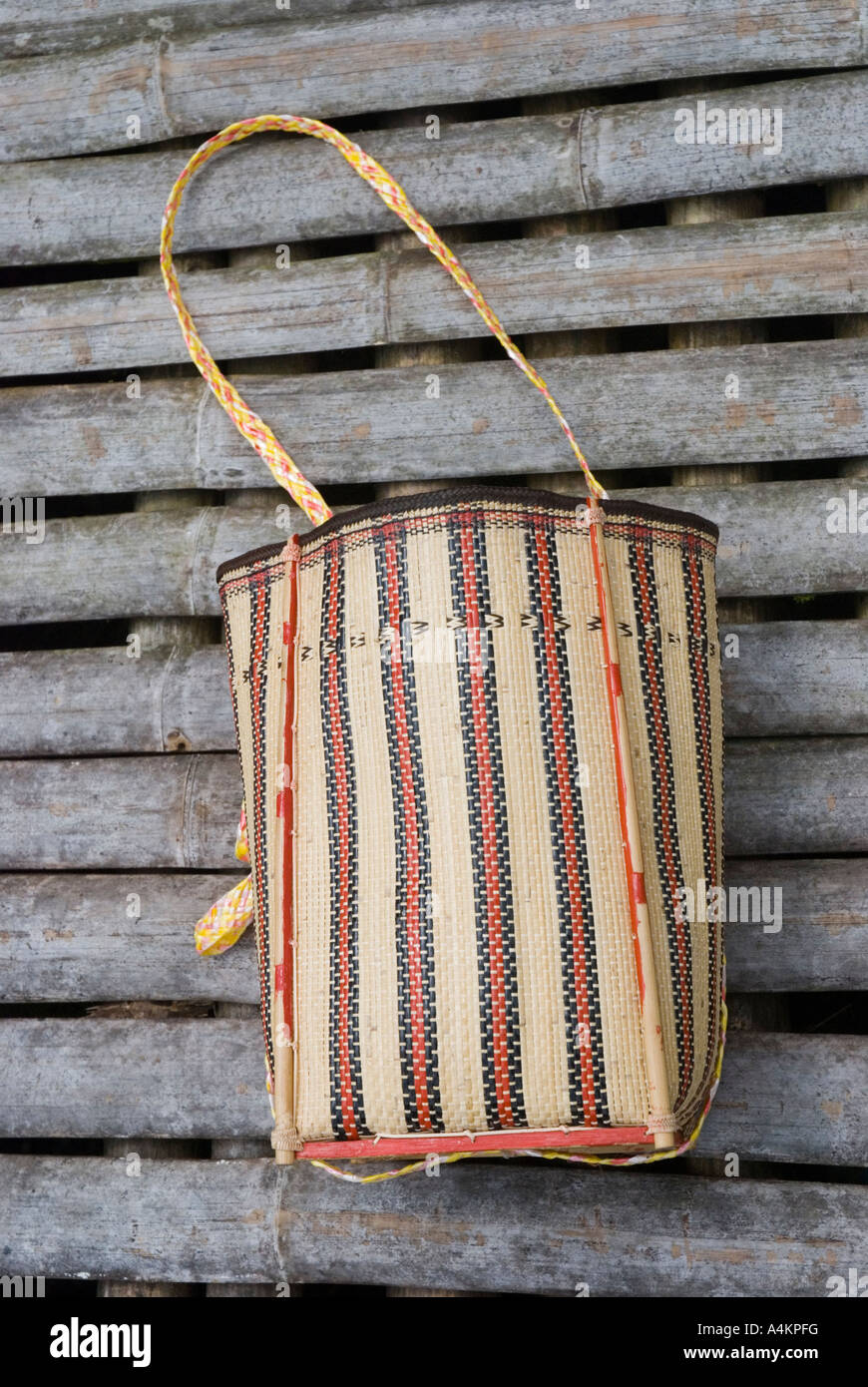 A fine woven Bidayuh basket at a long house in southern Sarawak Stock ...