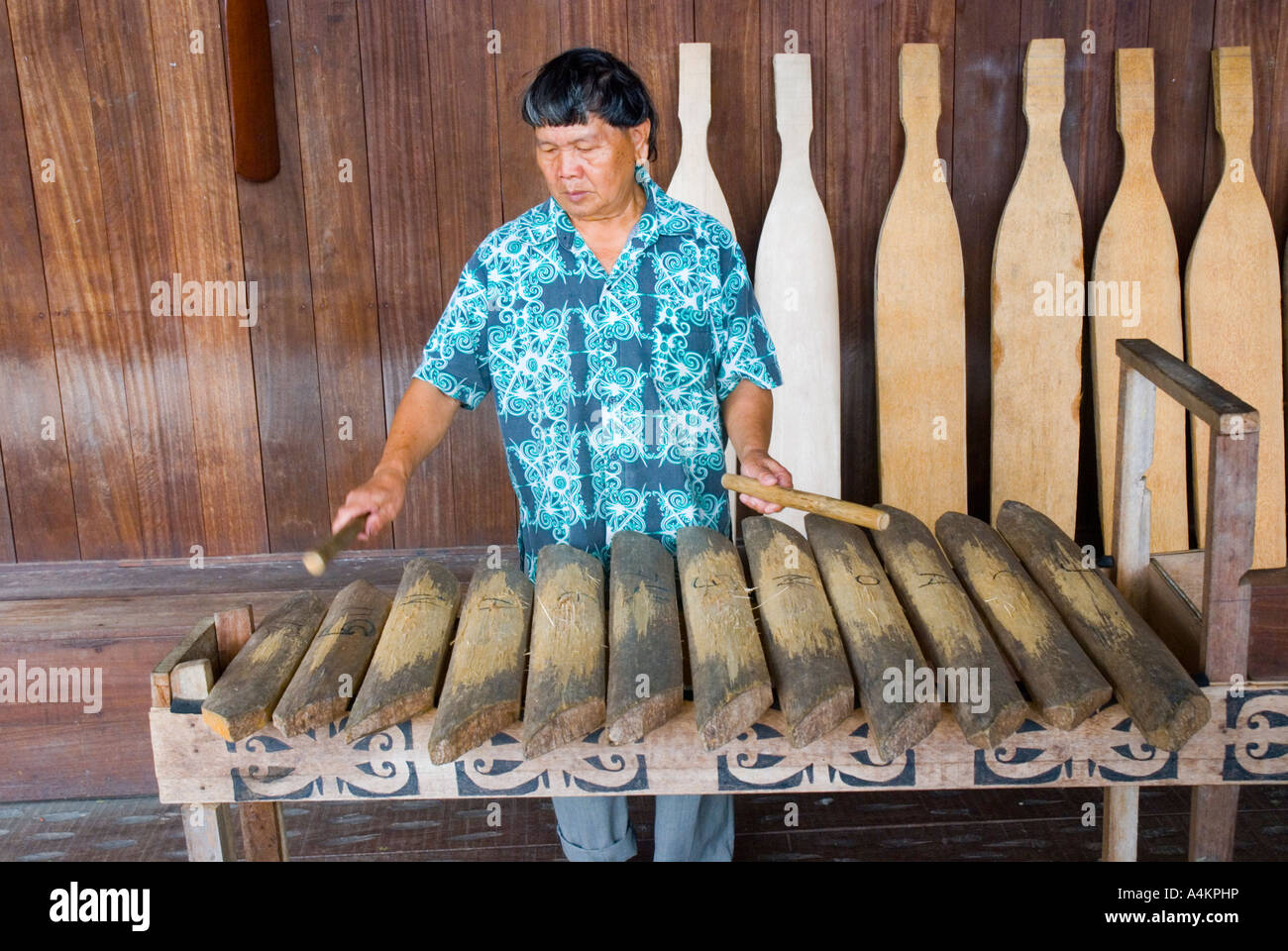 An Iban musician at the Sarawak Cultural Centre in Borneo Malaysia ...