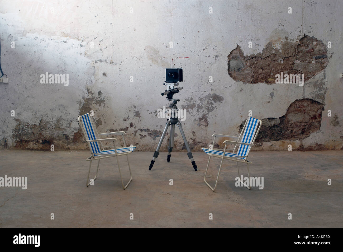 Beach chairs and large format camera Stock Photo - Alamy