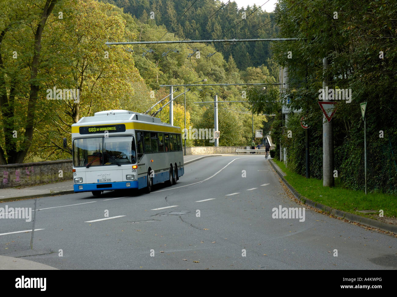 Trolley bus ariving at the Burg terminus Solingen, Germany. Western ...