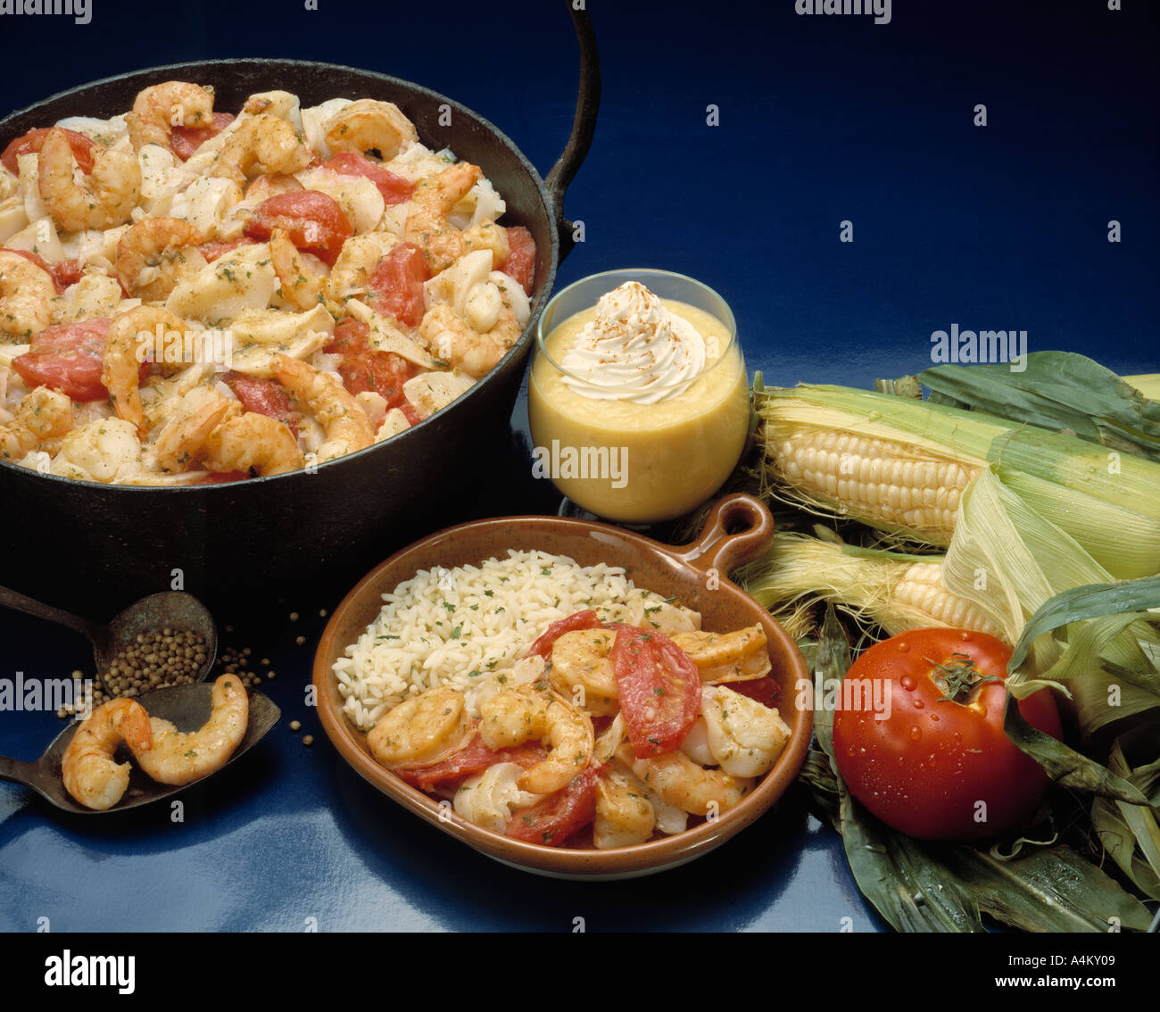 Still life Brazilian Brazil sweet corn pudding fish and shrimp stew ...