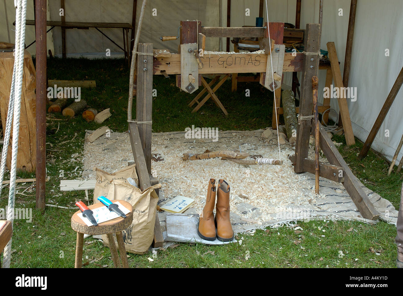 Wood craft device at craft fair in Hampshire England UK United Kingdom ...