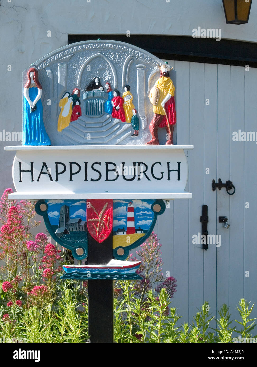 HAPPISBURGH VILLAGE SIGN, HAPPISBURGH, NORFOLK, EAST ANGLIA, ENGLAND ...