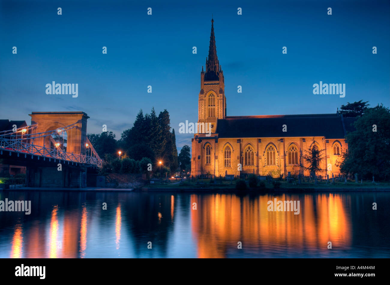 All Saints Parish Church and Marlow Bridge at Night Stock Photo - Alamy