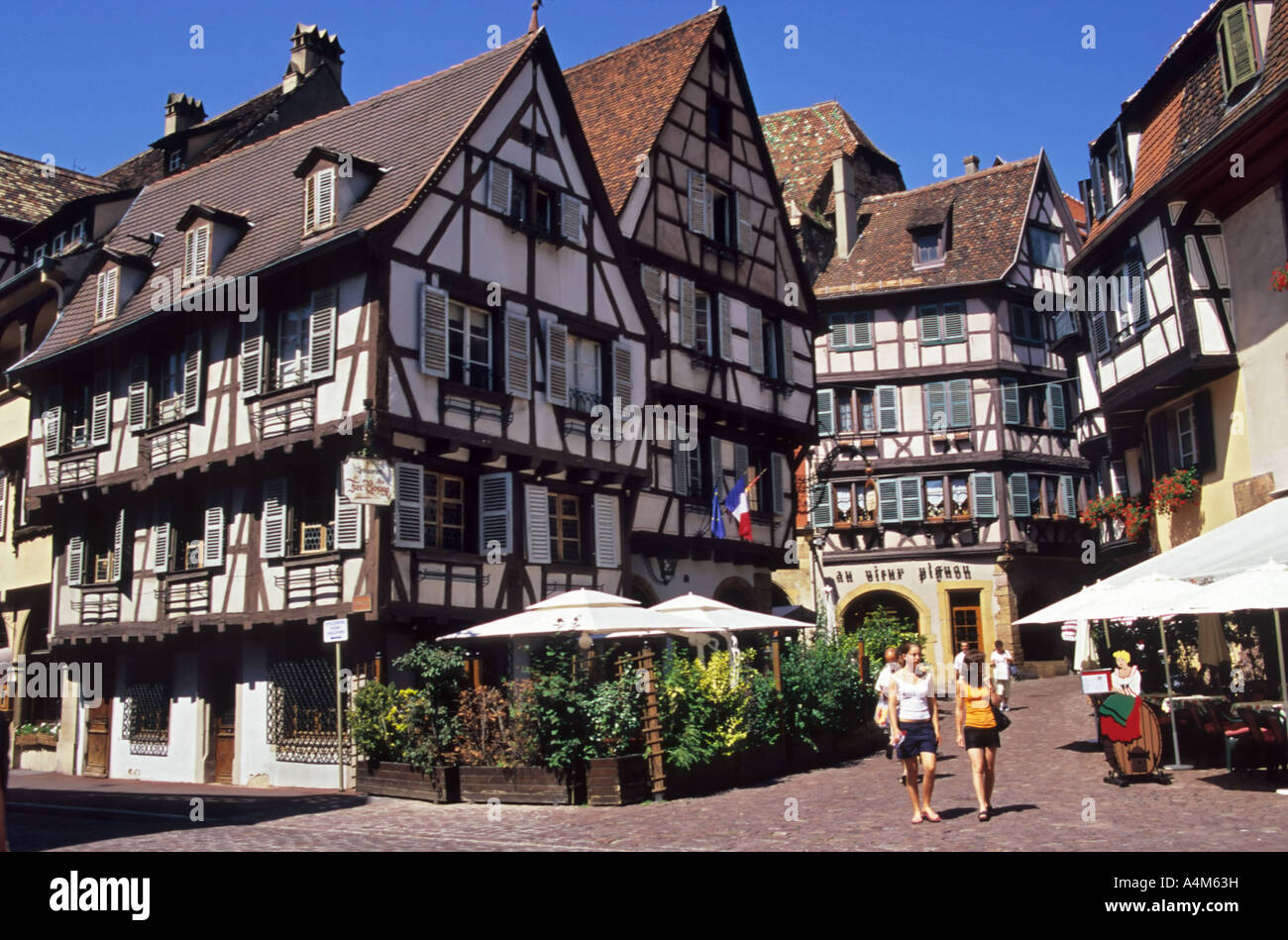 Half timbered Alsatian style houses in Colmar Haut Rhin Alsace France ...