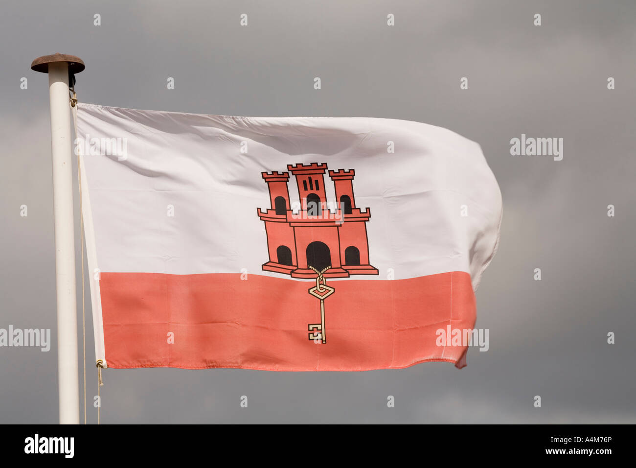 Gibraltar Gibraltarian flag showing castle and key Stock Photo - Alamy