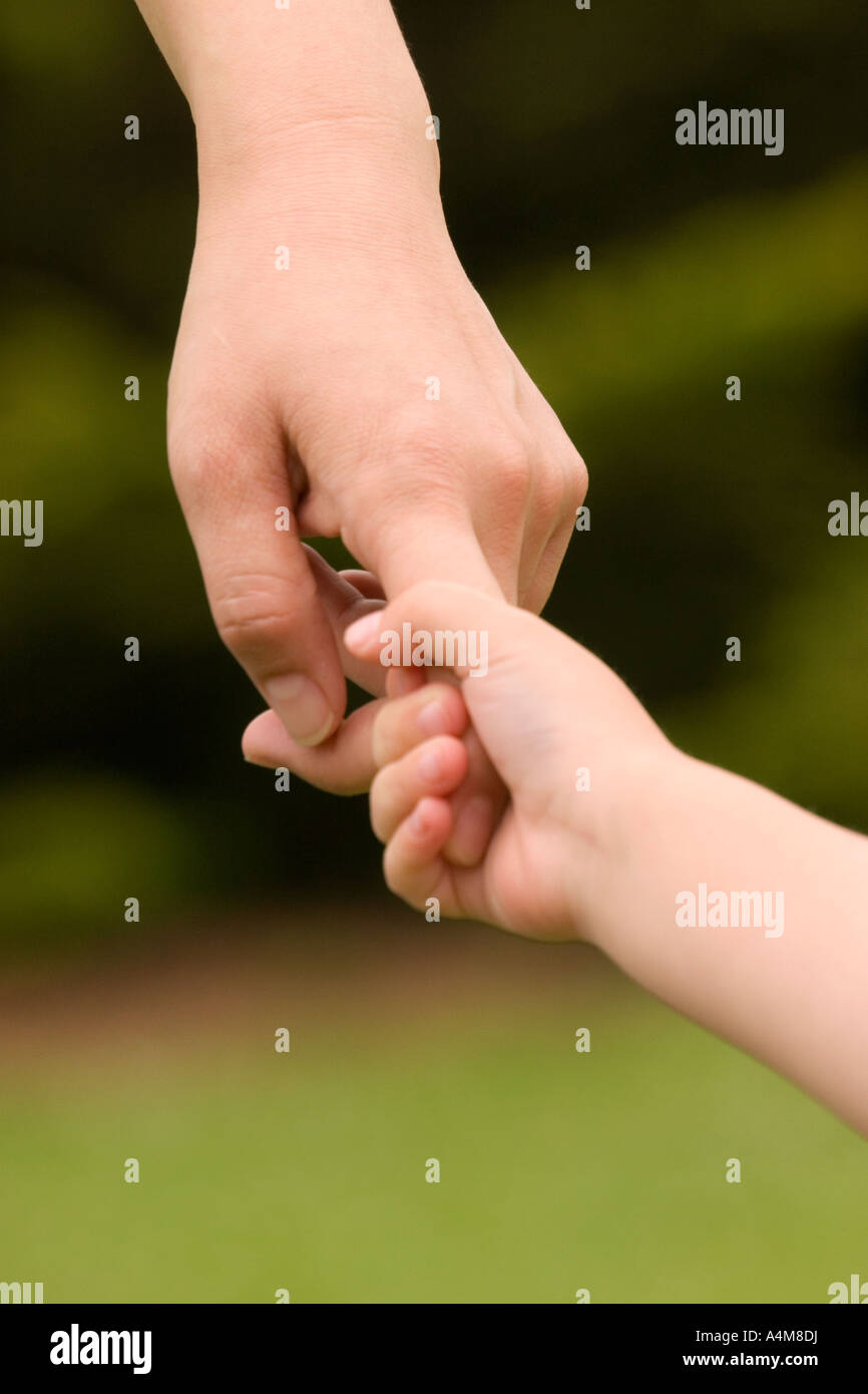 An adult hand holding the hand of a child Stock Photo - Alamy