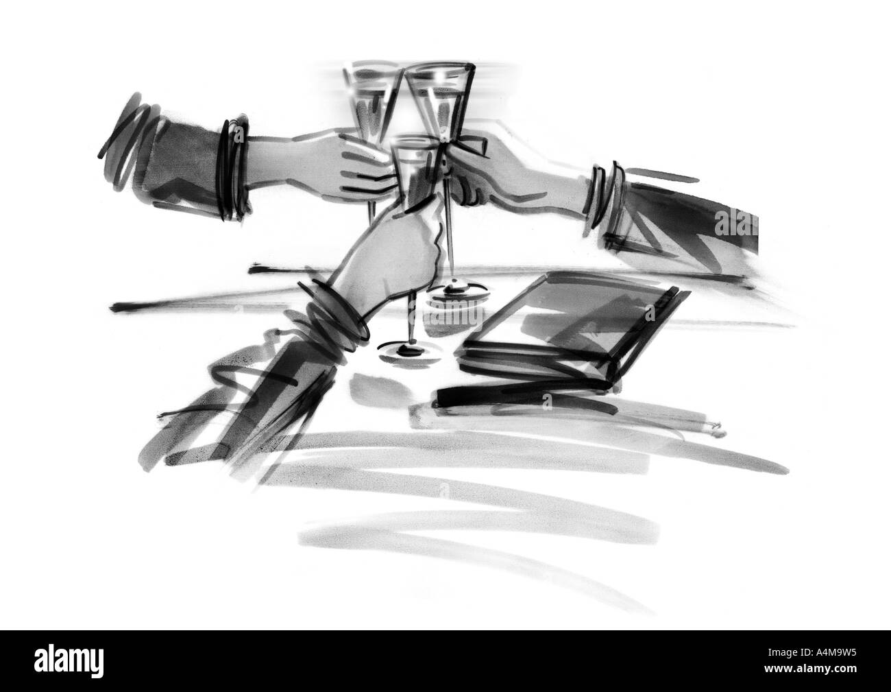 Woman man clink glasses champagne Black and White Stock Photos & Images ...
