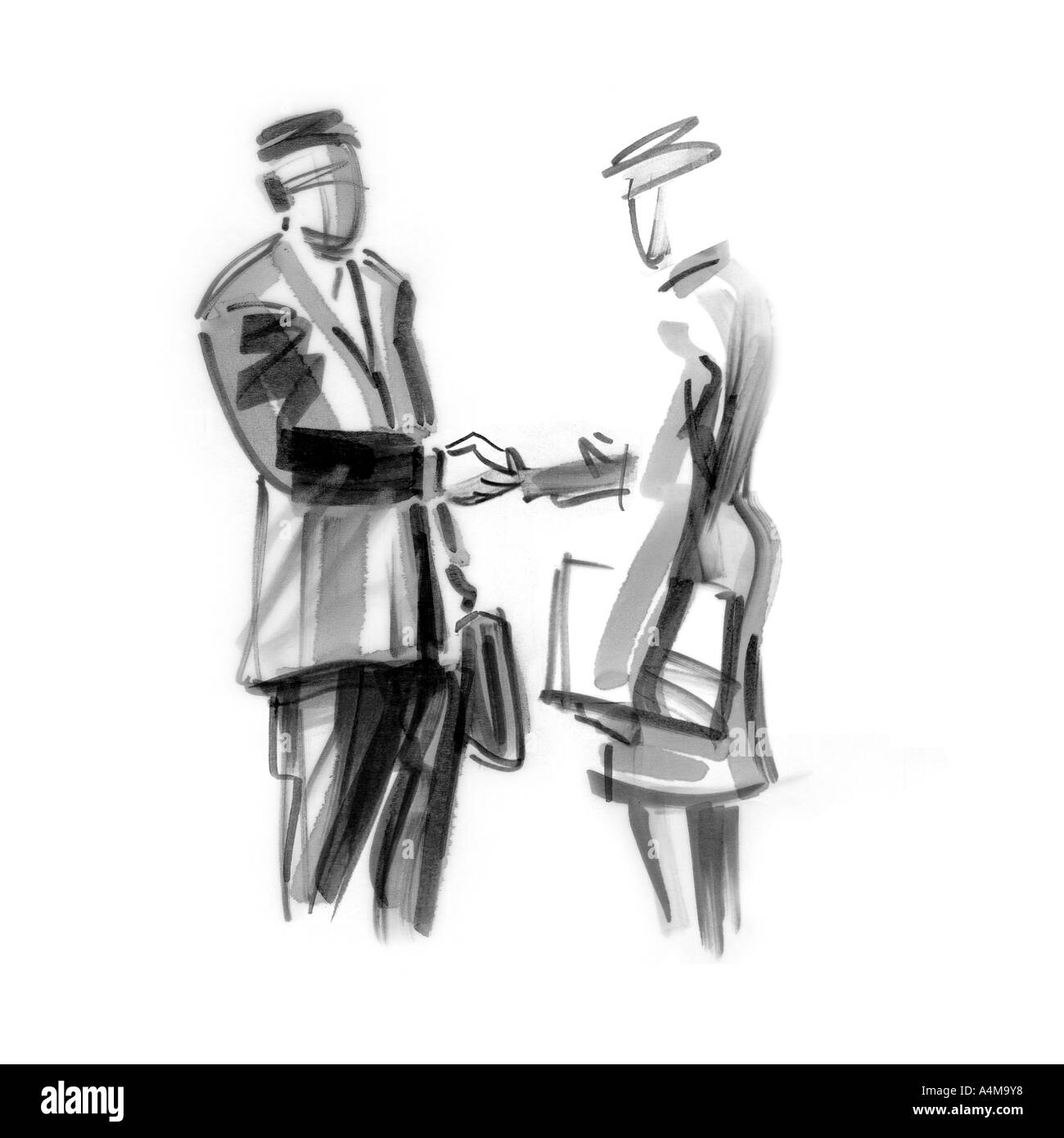 Man and woman shaking hands business Black and White Stock Photos ...